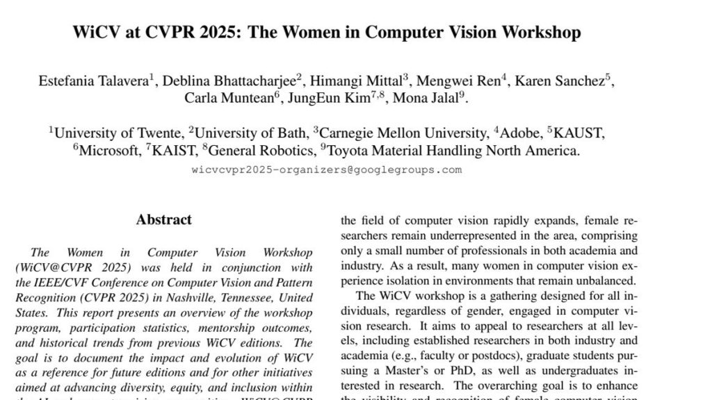 WiCV Workshop Documents Progress of Women in Computer Vision Research